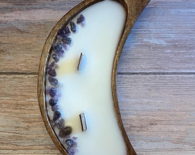 Small Crescent Moon Candle With Gemstones - Etsy