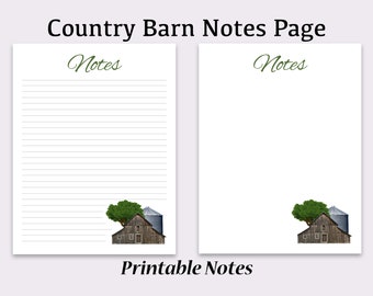 Printable Notes Page, Country Barn 1, Lined Note Paper, Unlined Note ...