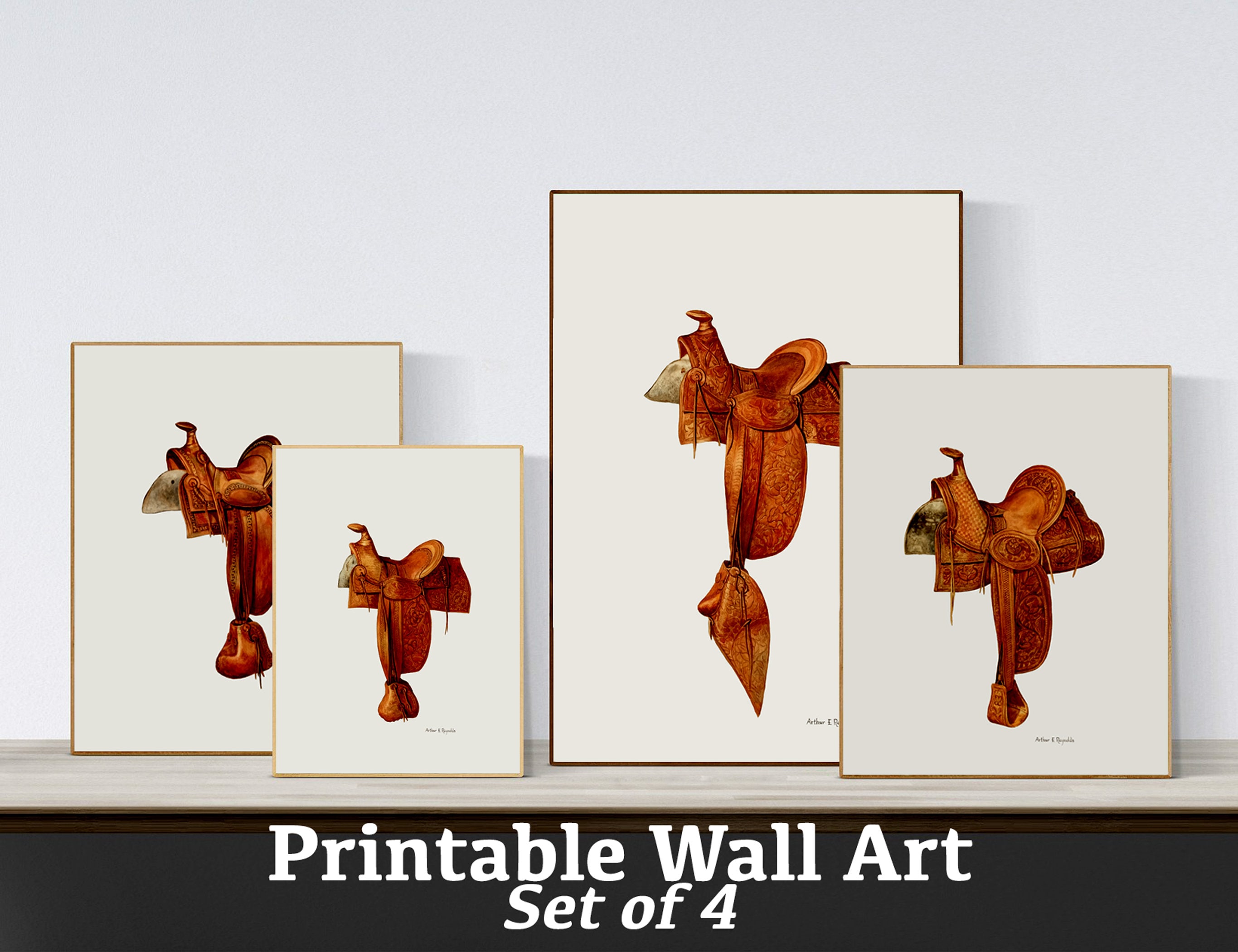 Vintage Saddles, Antique Saddles, Printable Wall Art Set, Digital ...