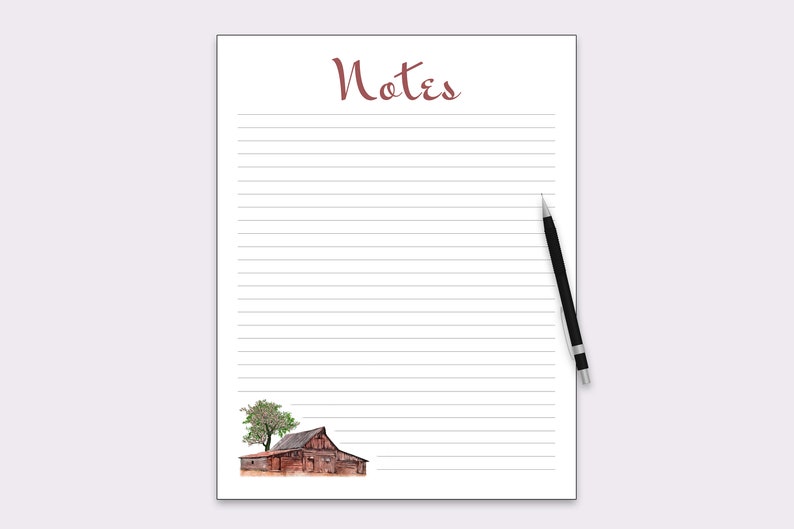 Printable Notes Page, Country Barn 1, Lined Note Paper, Unlined Note ...