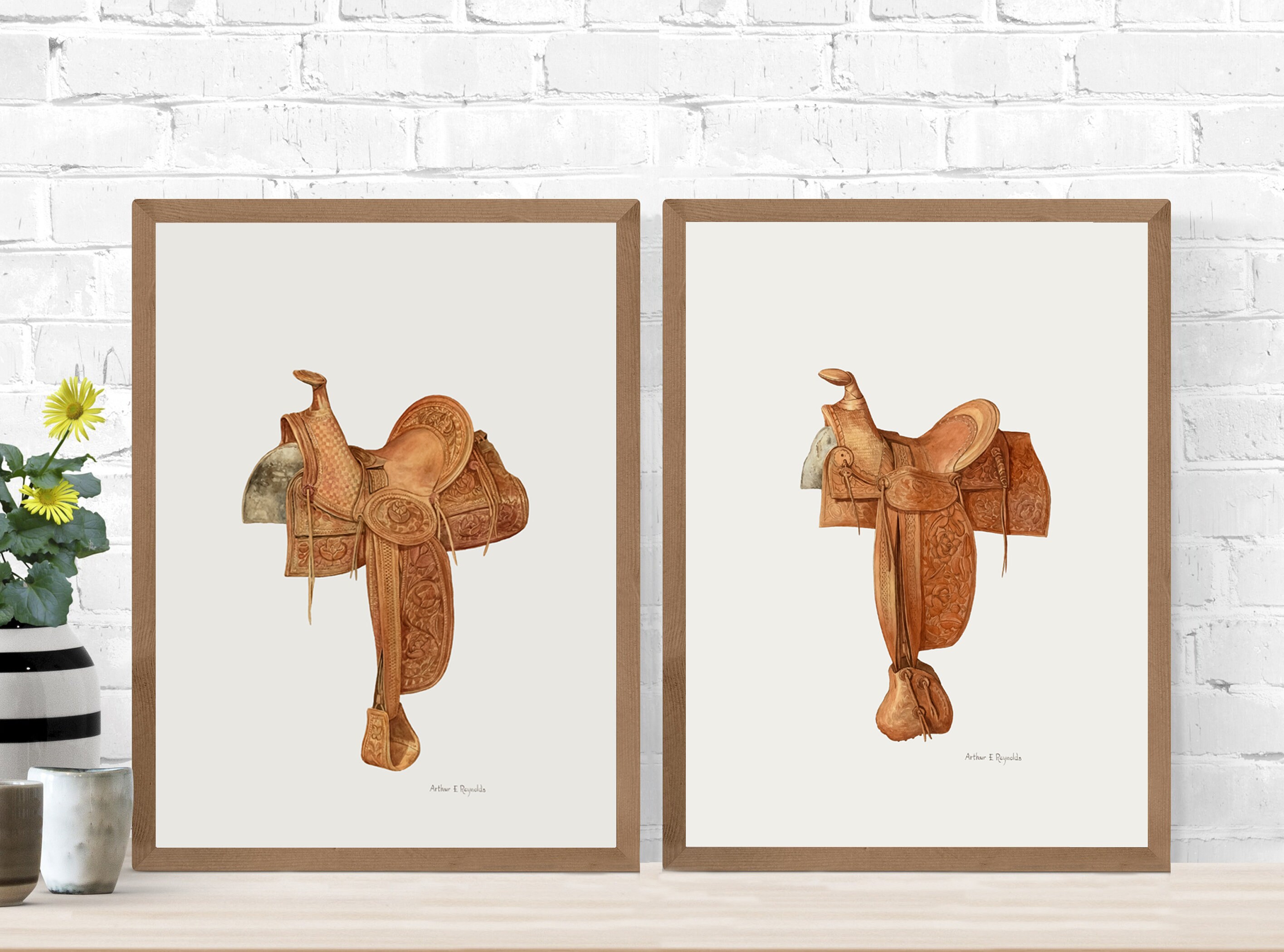 Vintage Saddles, Antique Saddles, Printable Wall Art Set, Digital ...