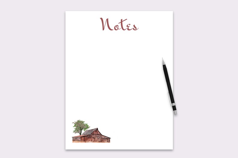 Printable Notes Page, Country Barn 1, Lined Note Paper, Unlined Note ...