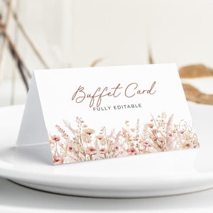 Wildflower Food Labels Template, Boho Floral Buffet Card, Food Label ...