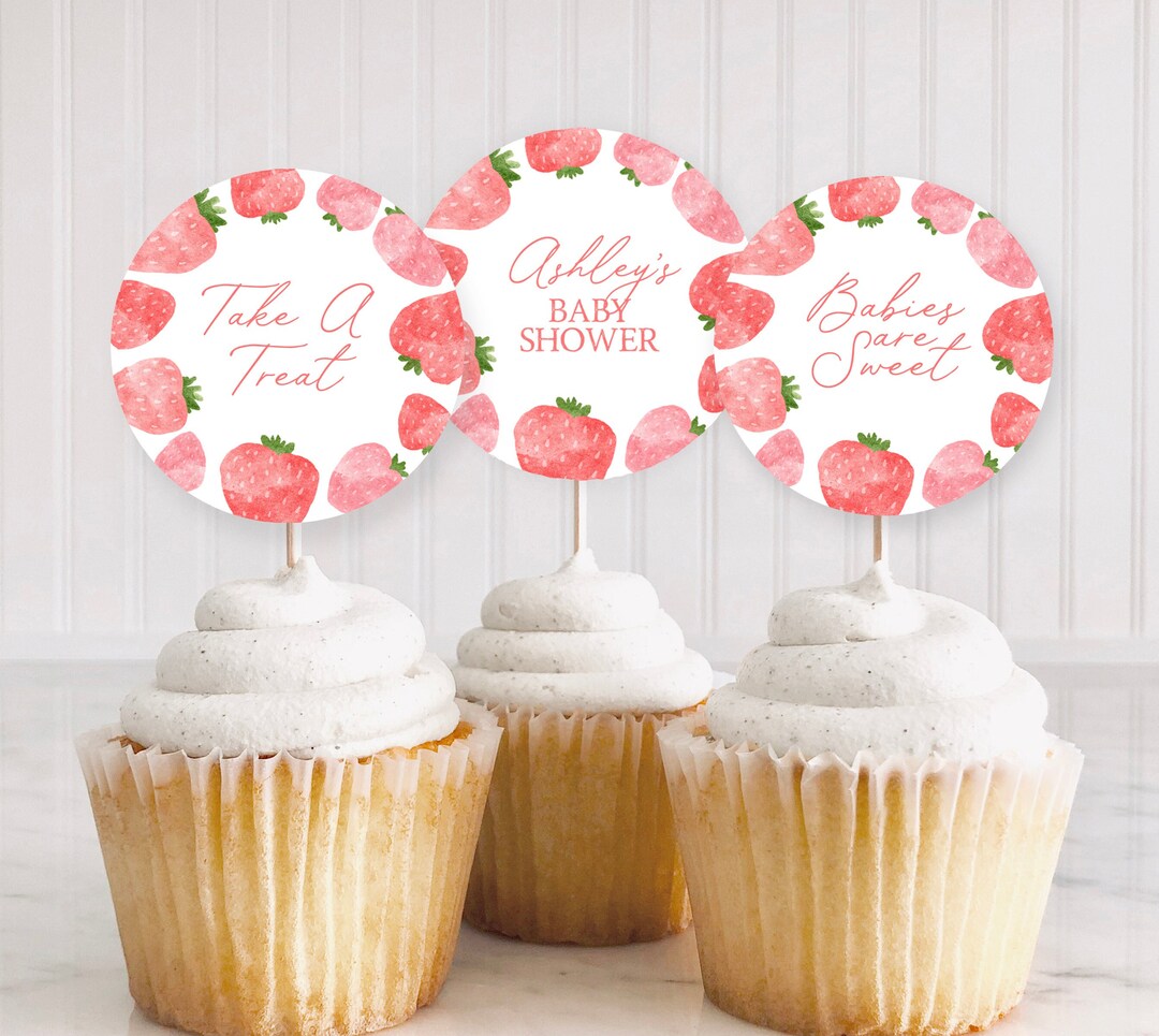 Strawberry Cupcake Toppers, Berry Sweet Cupcake, Printable Strawberries ...