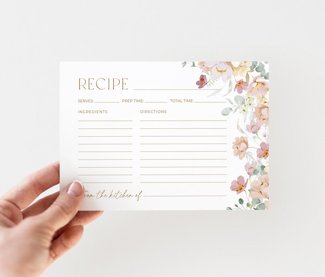 Wildflower Recipe Card Template: Pink Floral 4x6 (editable in Canva) - Etsy