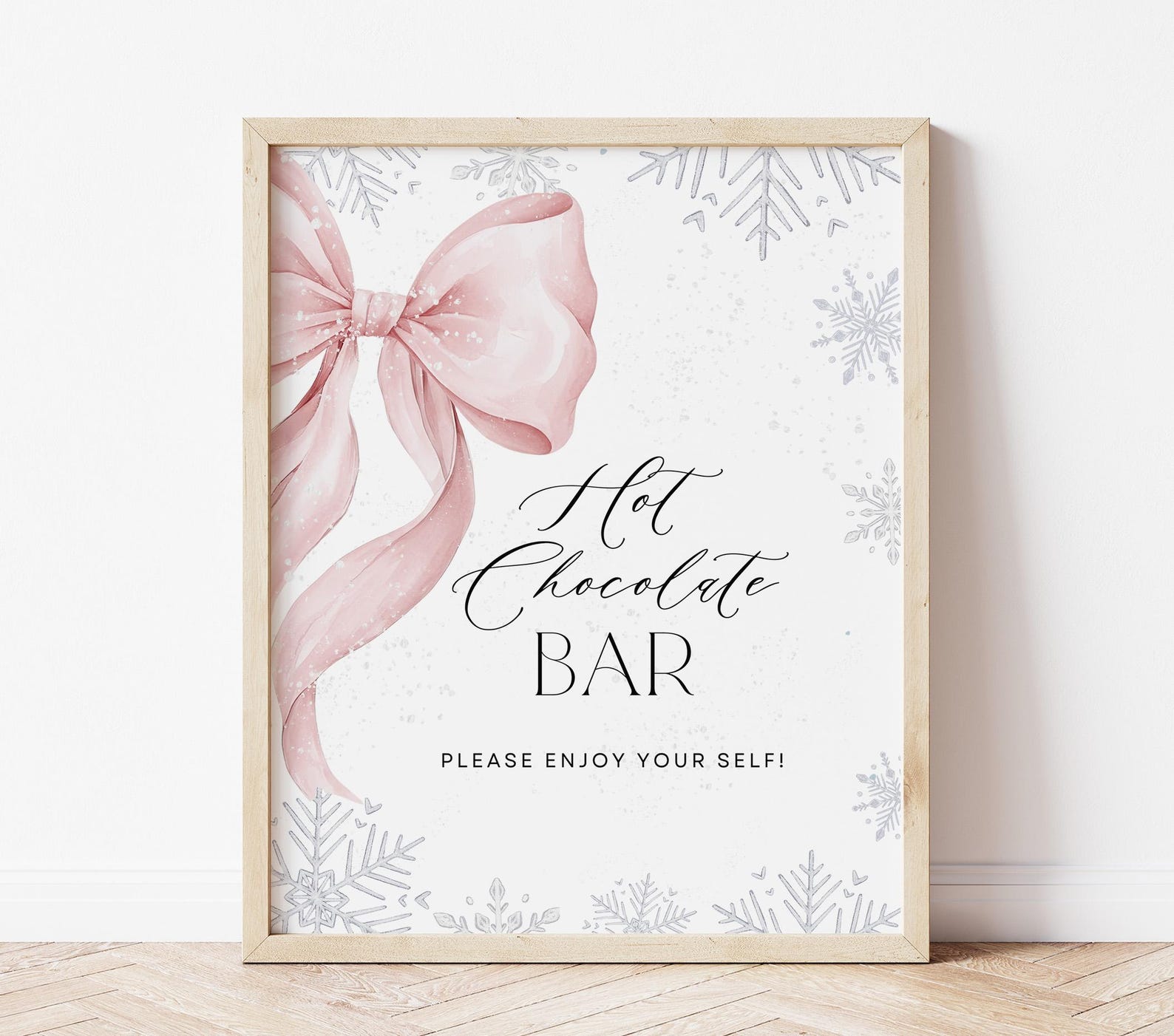 Pink Bow Winter Hot Chocolate Bar Sign Template: Snowy Hot Cocoa ...