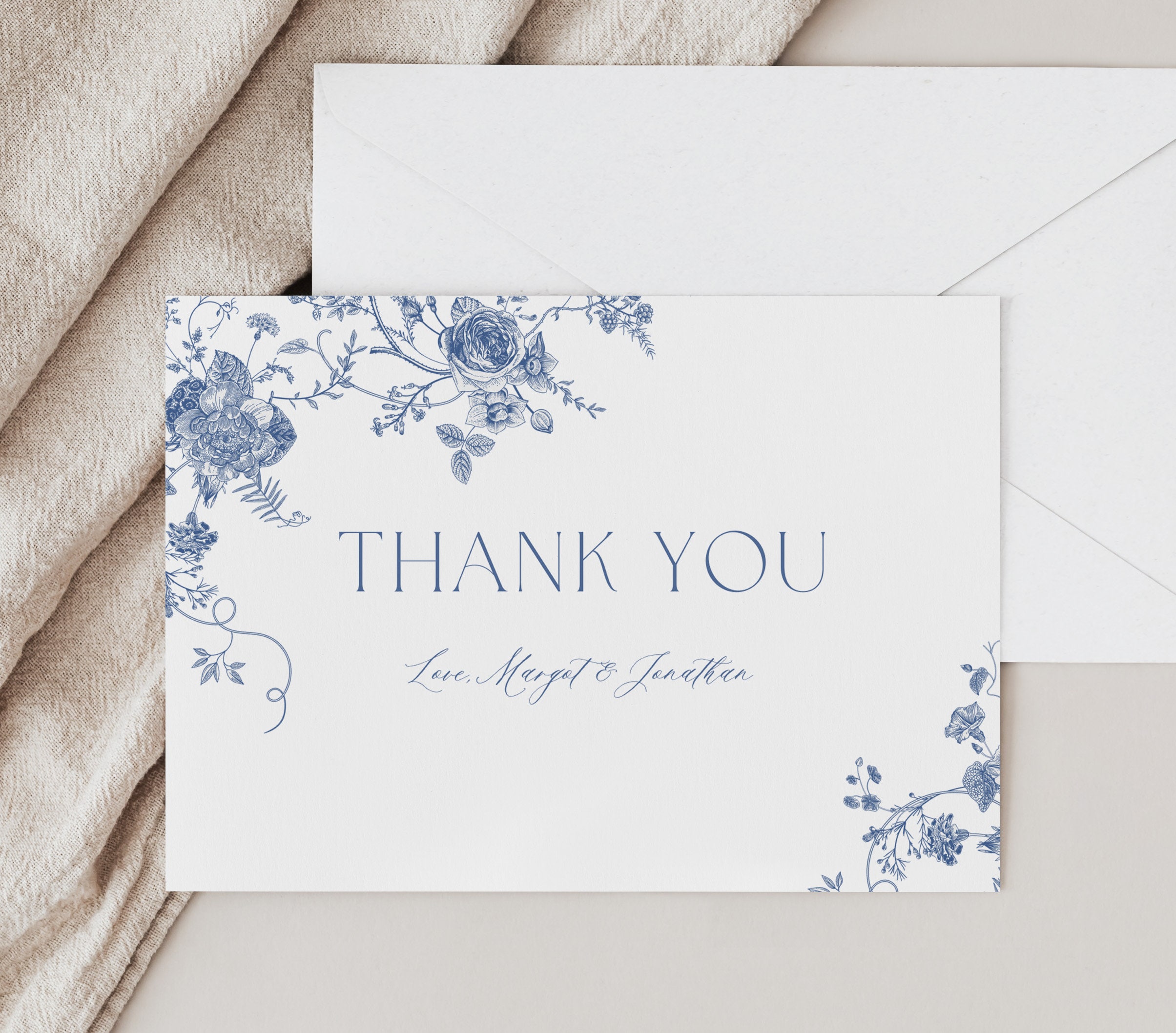 Dusty Blue Thank You Card Vintage Floral Wedding Thank You - Etsy