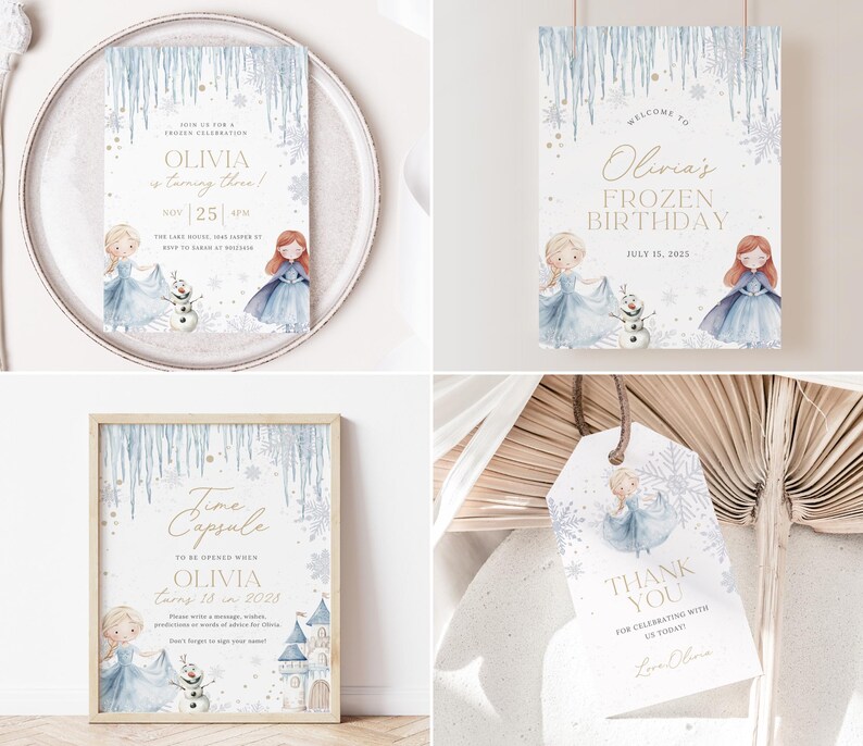 Frozen Birthday Invitation Bundle: Ice Princess Theme, Blue Winter ...