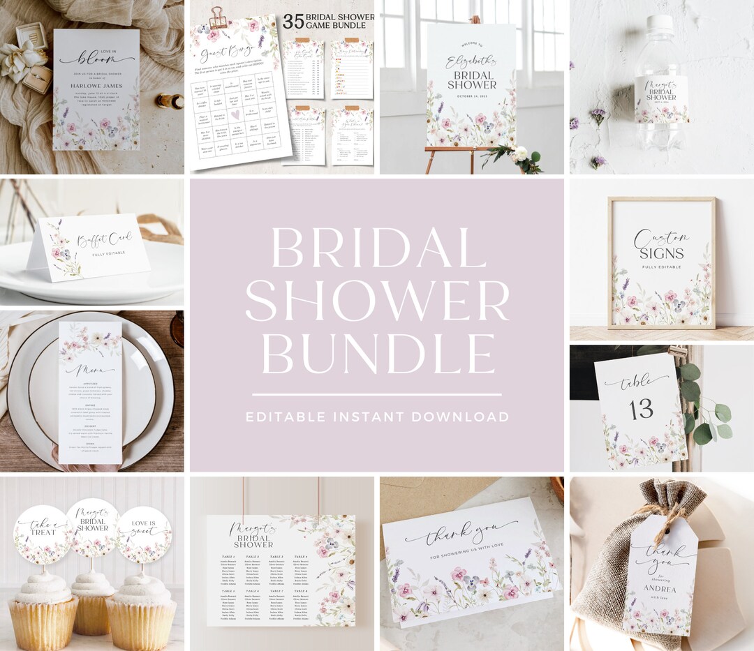 Wildflower Bridal Shower Invitation Bundle: Printable Floral Games ...