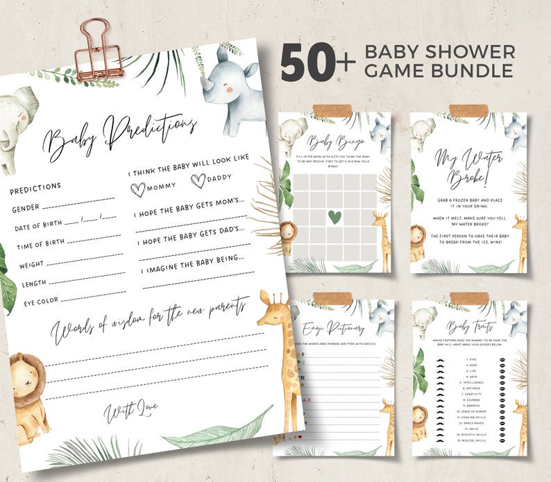Safari Baby Shower Games Bundle Jungle Party Games Pack - Etsy