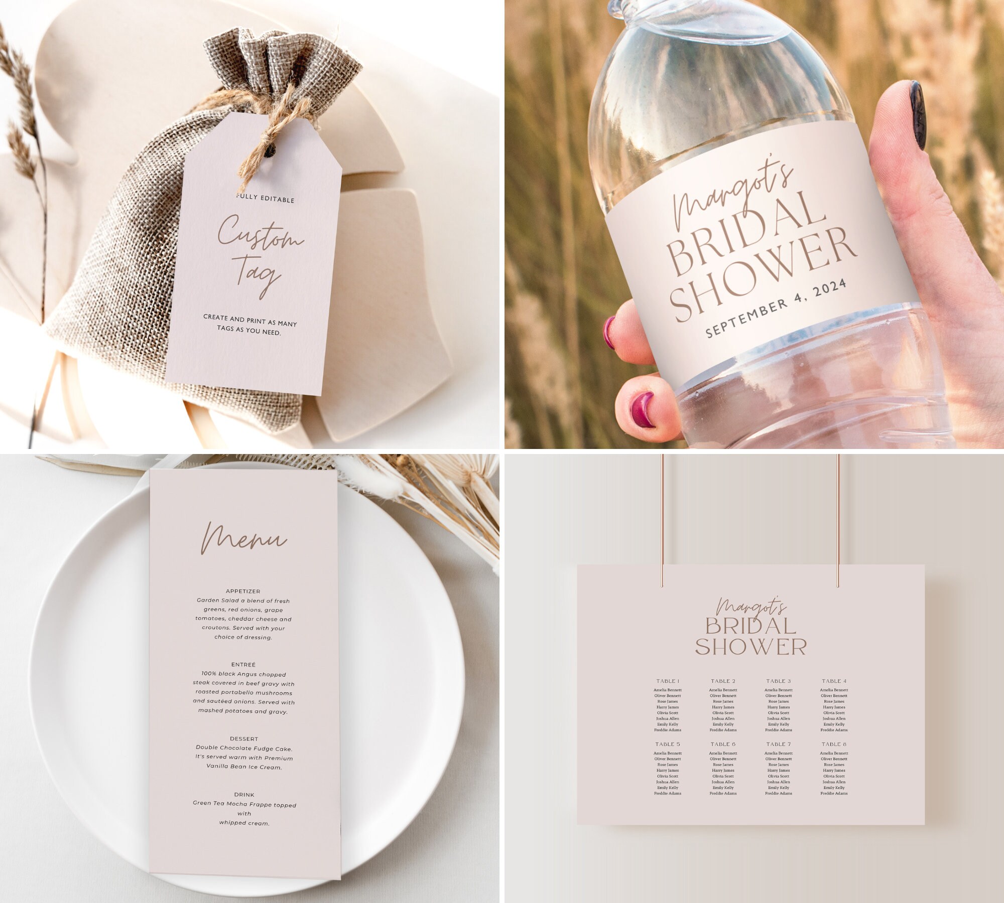 Blush Bridal Shower Invitation Bundle, Minimalist Bridal Shower ...