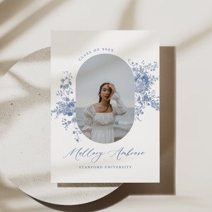 Dusty Blue Graduation Party Invitation Template, Vintage Floral ...