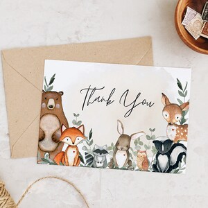 Woodland Thank You Card Template, Woodland Baby Shower, Folded Thank ...