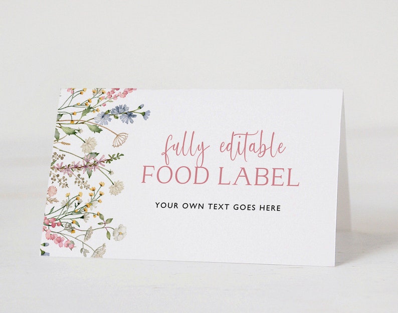 Wildflower Food Labels Templatepink Wildflower Buffet Card - Etsy