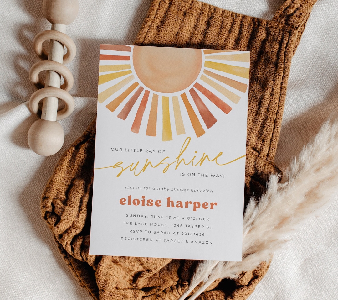 Sunshine Baby Shower Invitation Template: Boho Sun (editable) - Etsy
