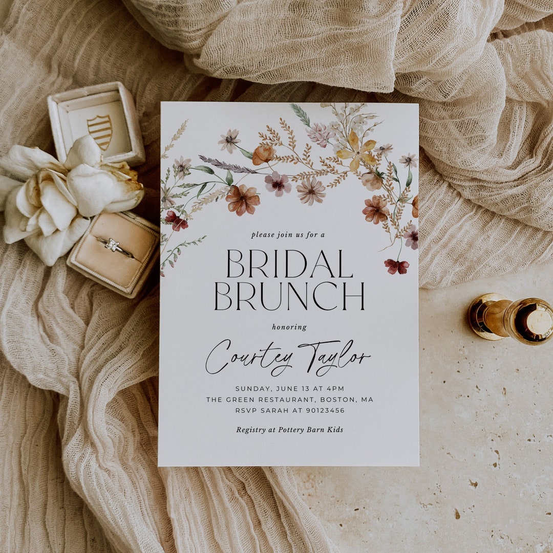 Bridal Brunch Invitation Template, Boho Wildflower Bridal Shower Invite ...