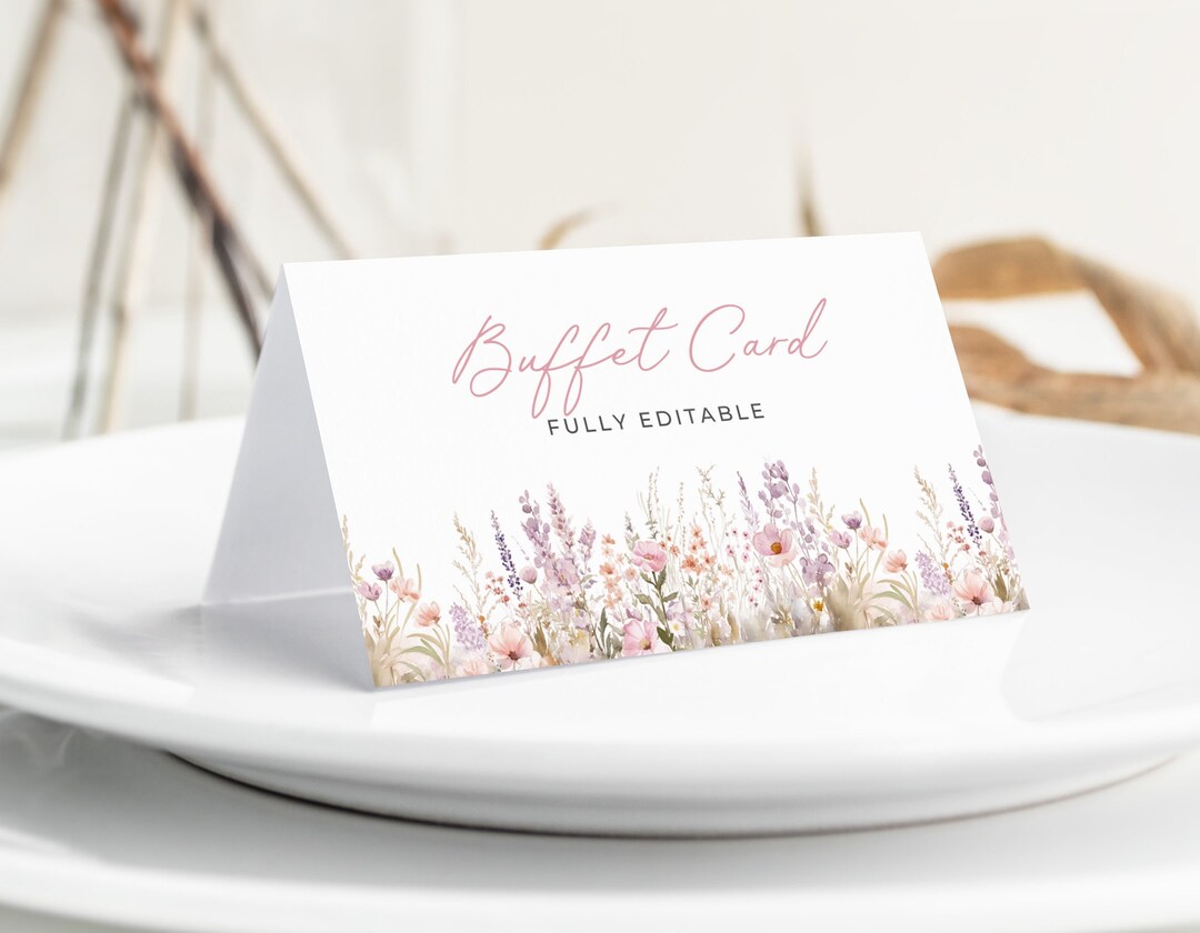 Wildflower Food Labels Template, Pink Floral Buffet Card, Food Label ...