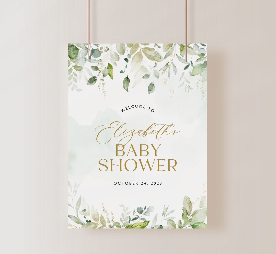 Greenery Baby Shower Welcome Sign, Greenery Gold Welcome Sign, Garden ...