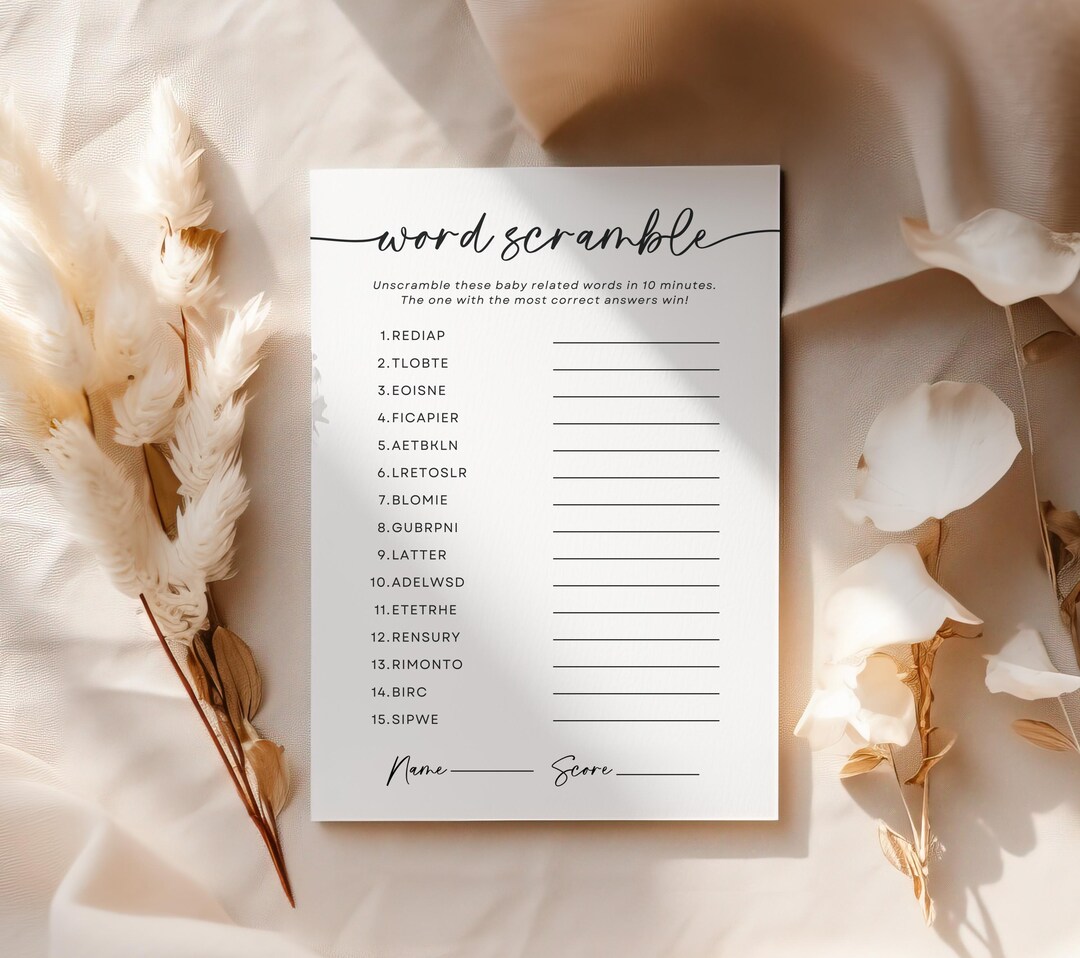 Baby Shower Word Scramble Game: Gender Neutral Baby Shower Game ...