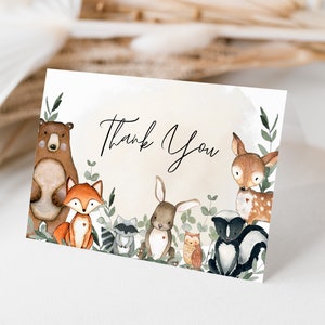 Woodland Thank You Card Template, Woodland Baby Shower, Folded Thank ...