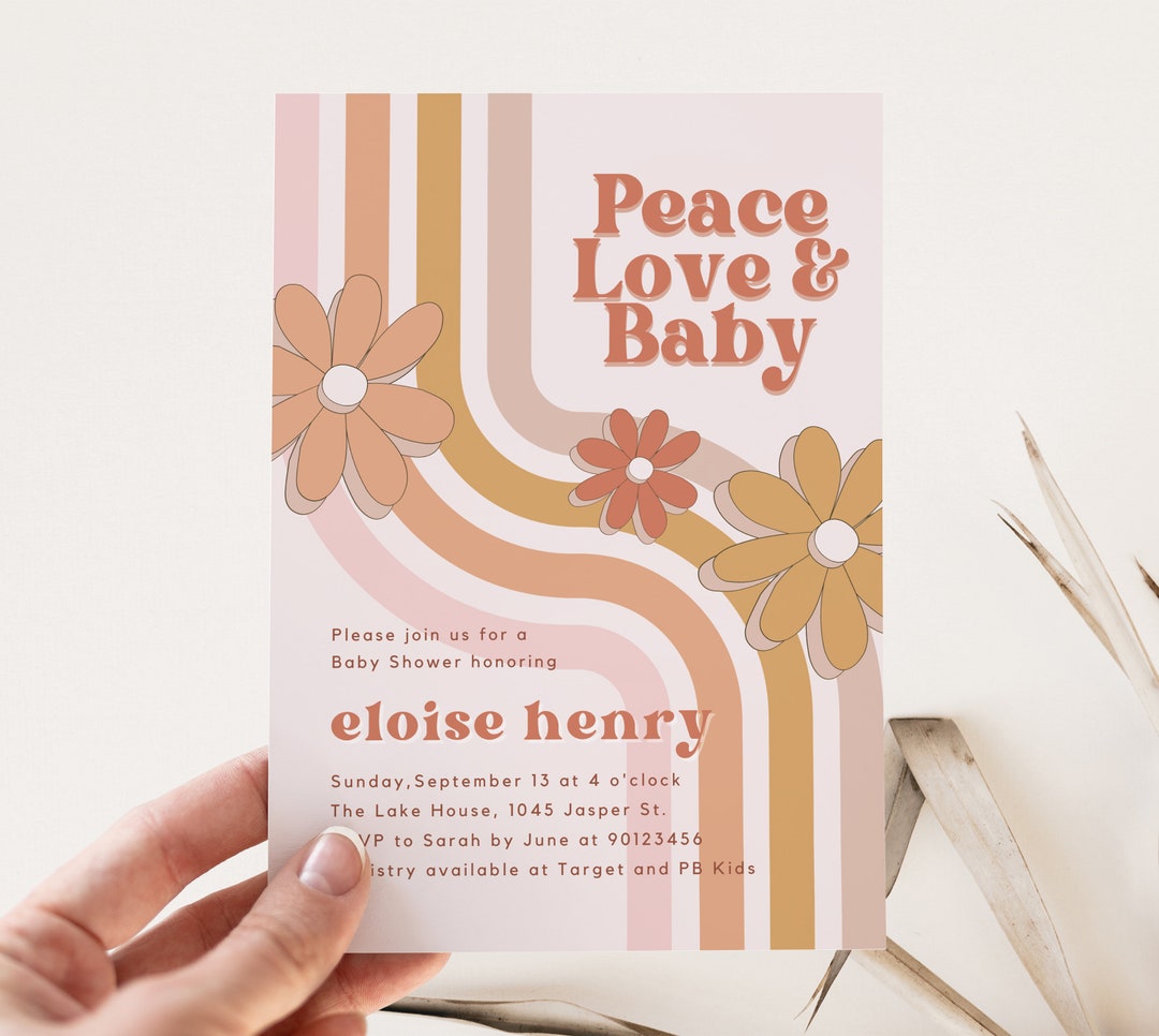 Retro Baby Shower Invitation Template, Groovy Baby Baby Shower Invite ...