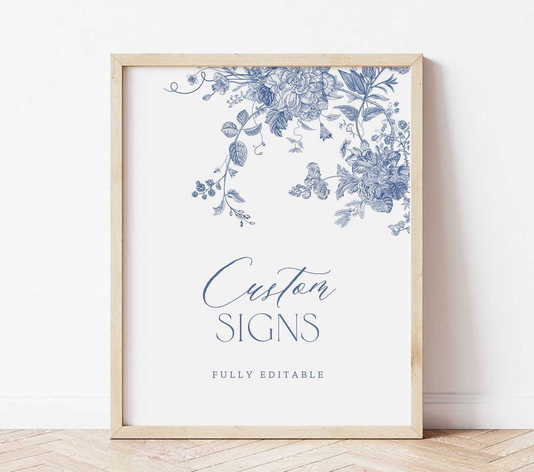 Dusty Blue Custom Sign Template, Vintage Floral Sign, Something Blue ...