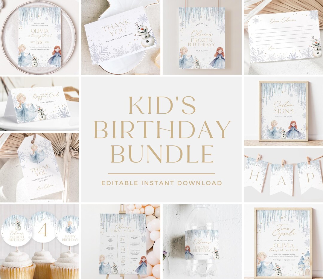 Frozen Birthday Invitation Bundle: Ice Princess Theme, Blue Winter ...