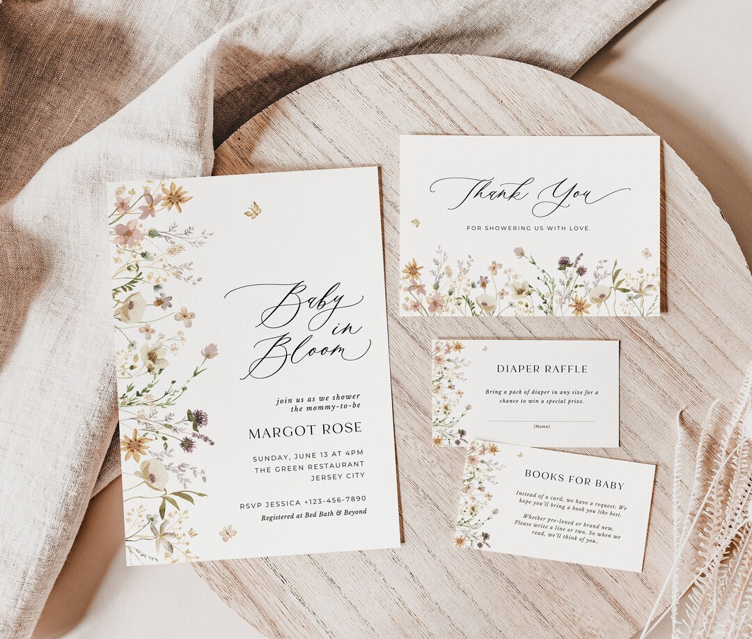Baby in Bloom Invitation Set Template, Wildflower Baby Shower ...