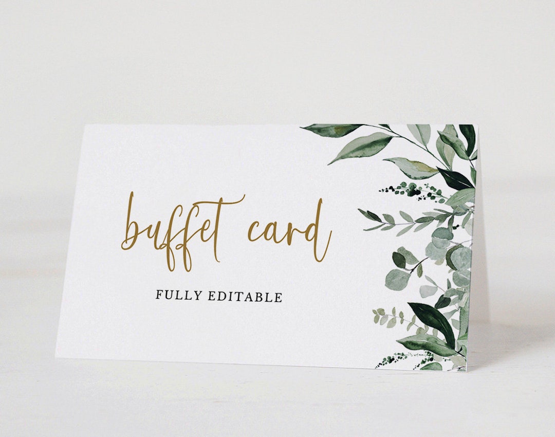 Greenery Food Labels Template, Gold Greenery Buffet Card, Leaves Food ...