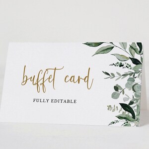 Greenery Food Labels Template, Gold Greenery Buffet Card, Leaves Food ...