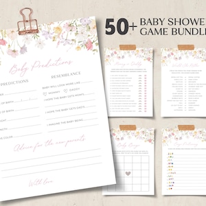 Wildflower Baby Shower Games Bundle, Pink Flowers Party Games Pack ...
