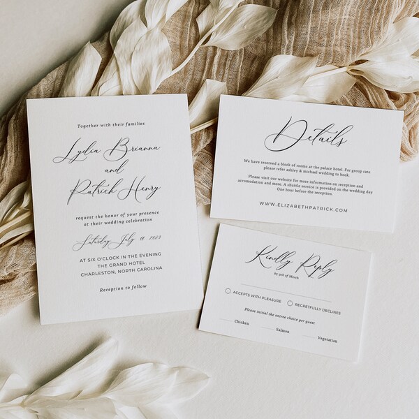 Classic Wedding Invitation Template Canva - Etsy