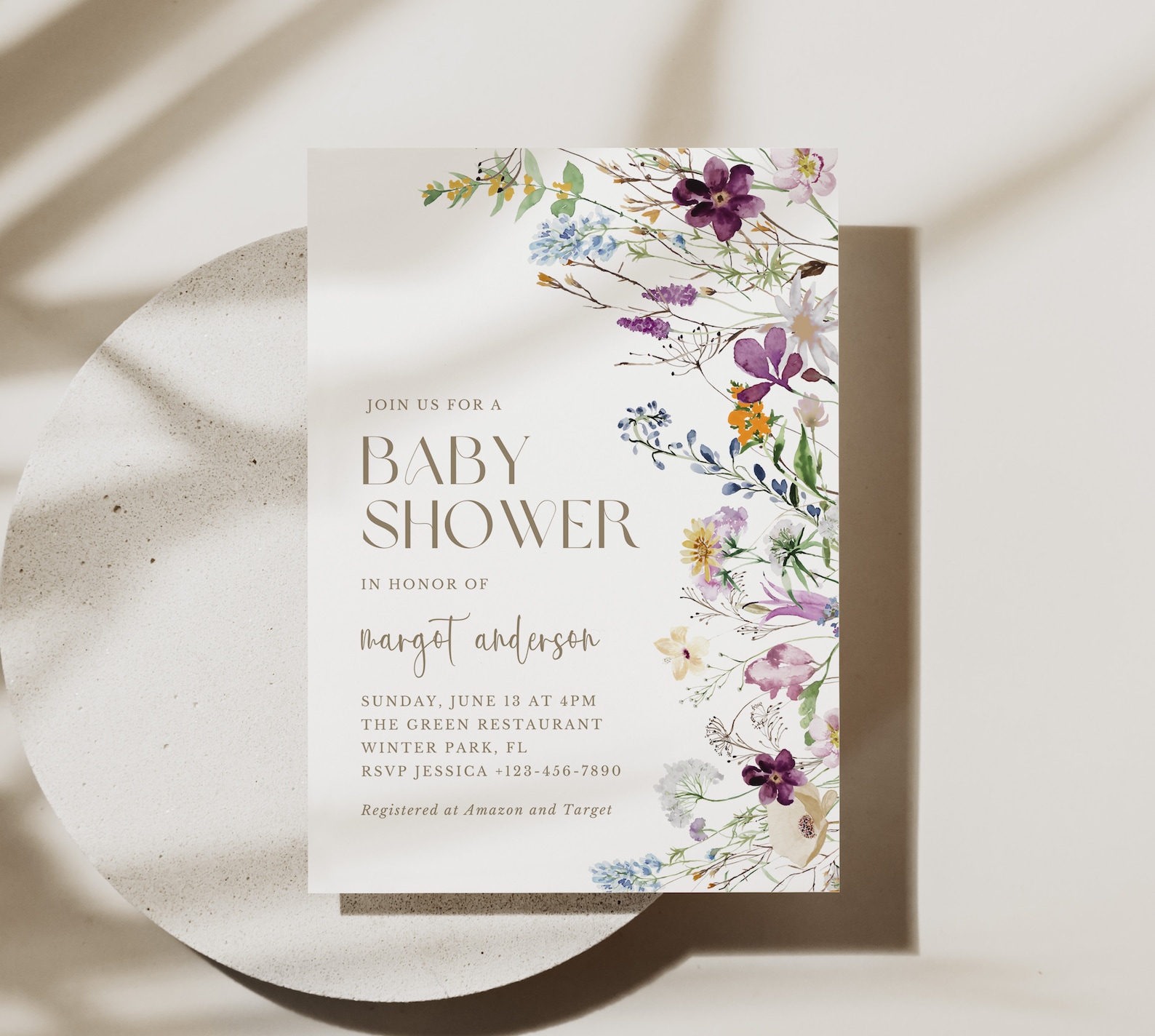 Wildflower Baby Shower Invitation Template, Baby in Bloom, Purple ...
