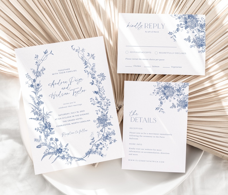 Dusty Blue Wedding Invitation Suite Vintage Floral Invitation - Etsy Canada