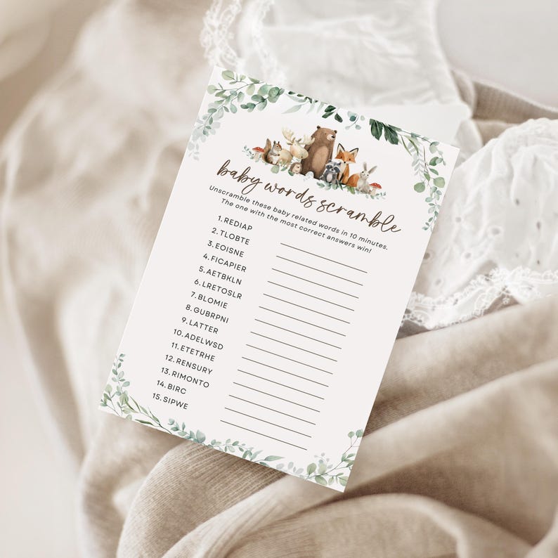 Top 5 Woodland Baby Shower Games: Game Bundle Pack, Greenery Forest ...