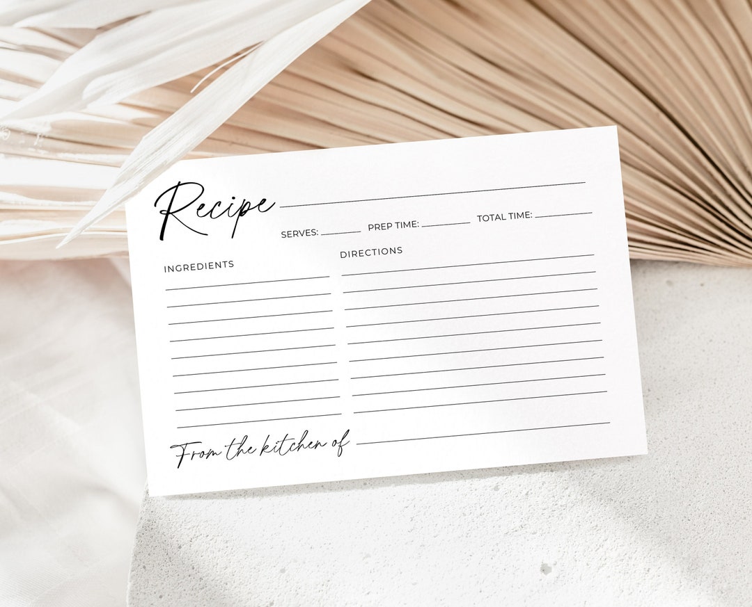 Minimalist Recipe Card Template, Printable Recipe Card, Minimal Recipe ...