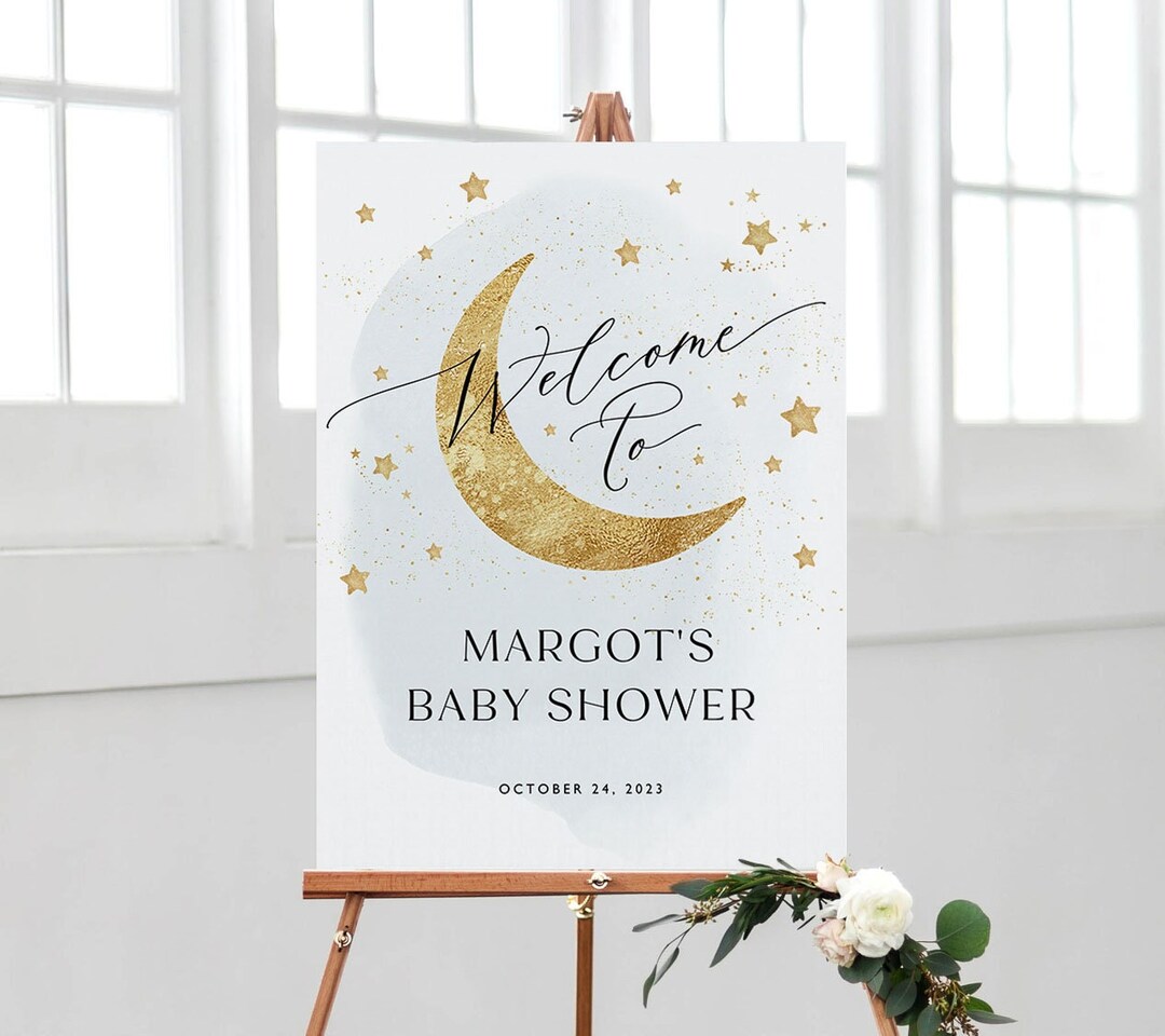 Moon and Stars Baby Shower Welcome Sign, Boy Little Stars Welcome Sign ...