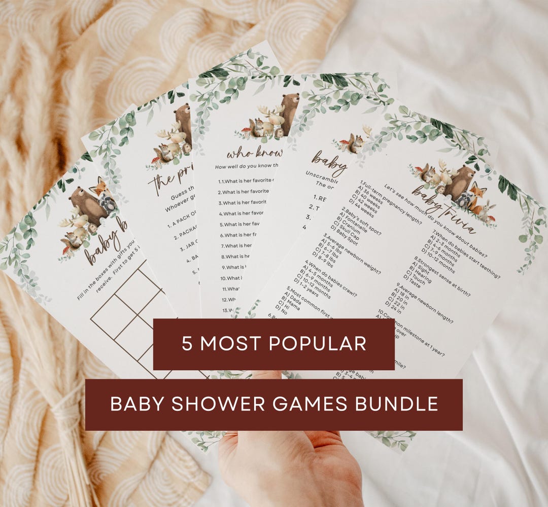 Top 5 Woodland Baby Shower Games: Game Bundle Pack, Greenery Forest ...