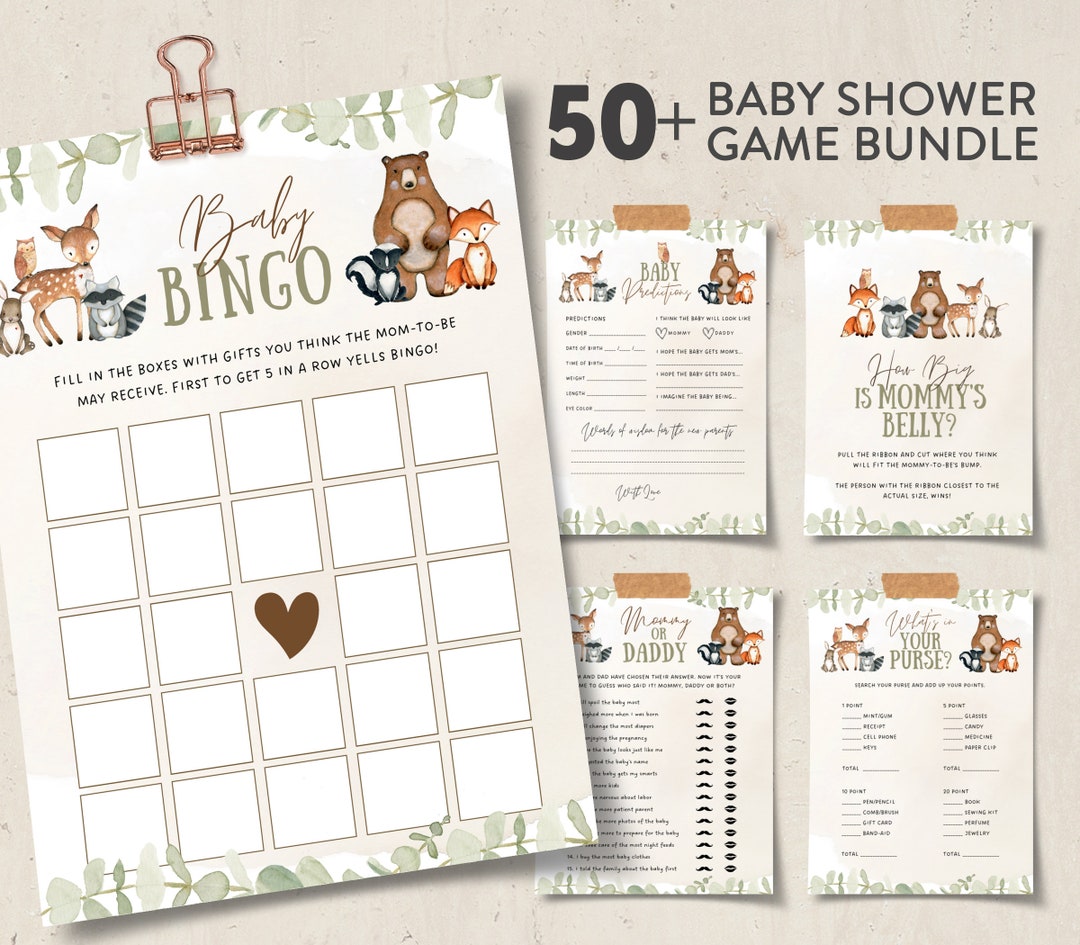 Woodland Baby Shower Games Bundle, Forest Animals Party Games Pack ...