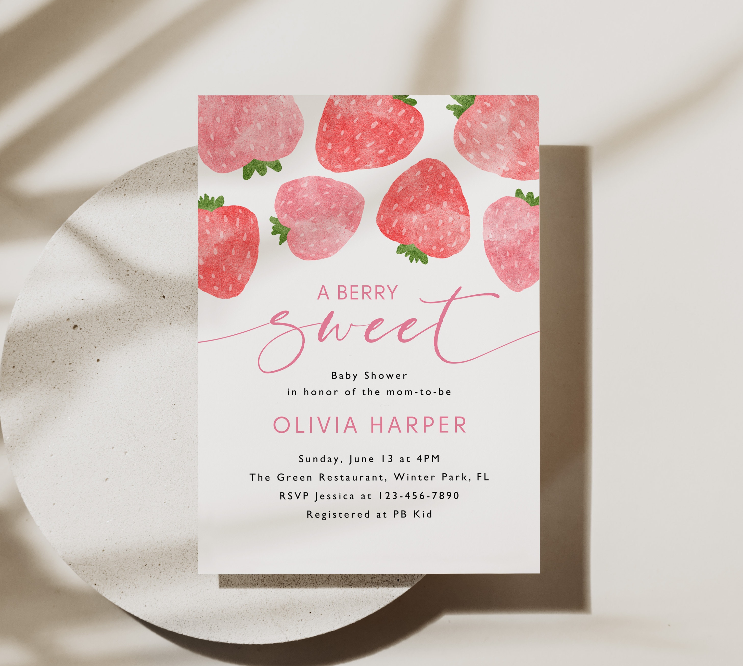 Strawberry Baby Shower Invitation Template Berry Sweet Baby - Etsy