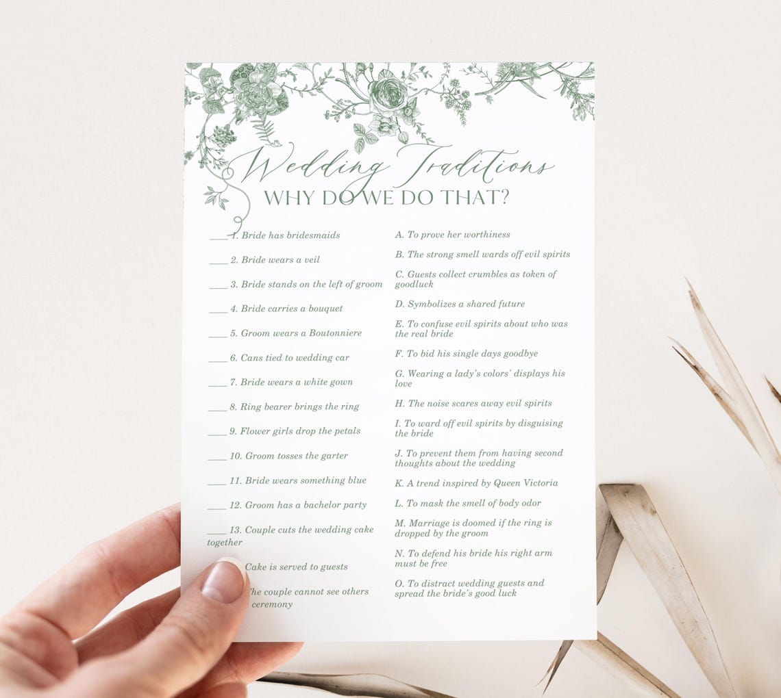 Wedding Traditions Bridal Shower Games, Dusty Green Floral Wedding ...