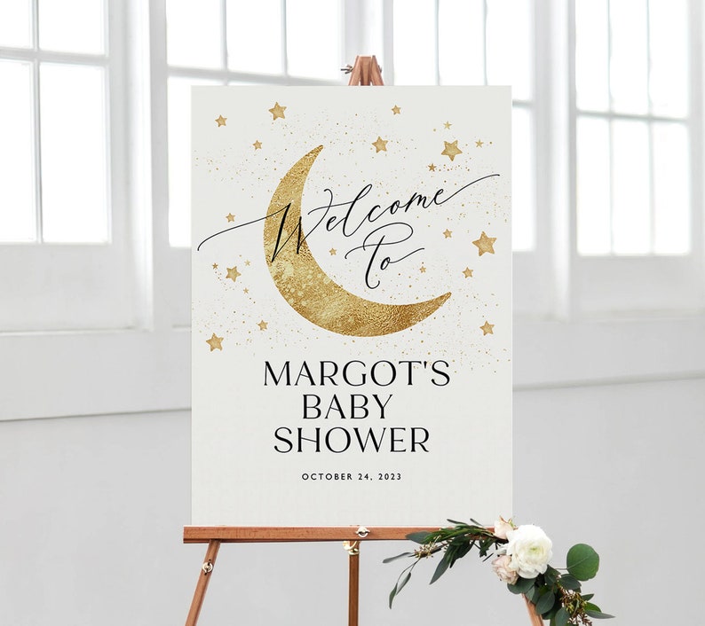 Moon and Stars Baby Shower Welcome Sign Little Stars Welcome - Etsy