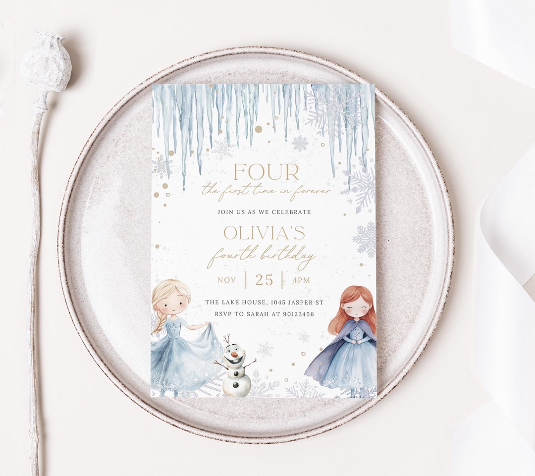 Frozen Birthday Invitation, Fourth Birthday Frozen Invite, Elsa Party ...