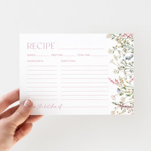Wildflower Recipe Card Template, Printable Recipe Card, Pink Floral ...