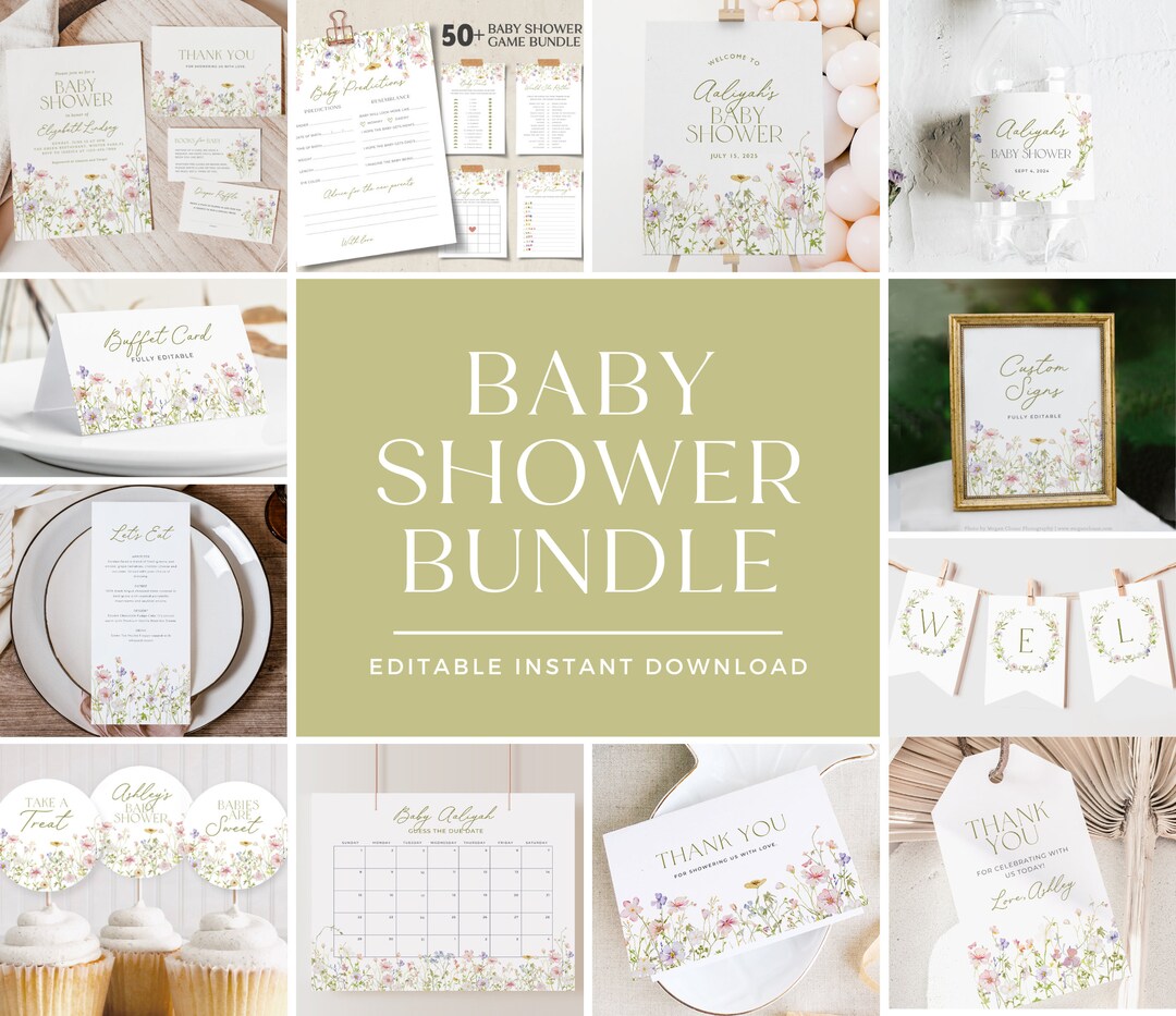 Baby in Bloom Invitation Bundle, Wildflower Baby Shower Invitation ...