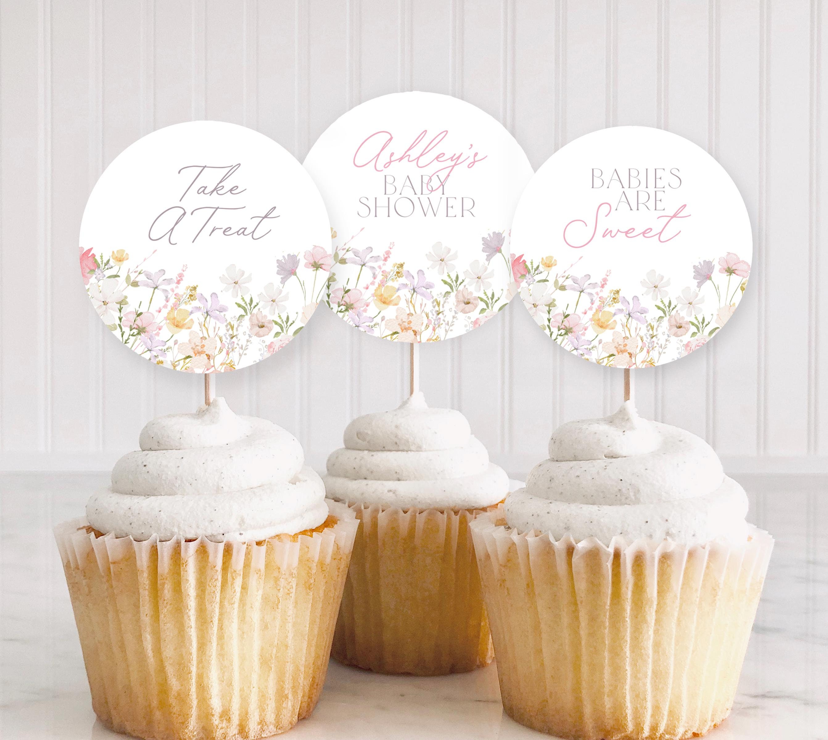 Wildflower Cupcake Toppers: Pink Floral Cake Decor (2x2, Editable in ...