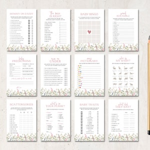 Wildflower Baby Shower Games Bundle, Spring Pink Flowers Party Games ...