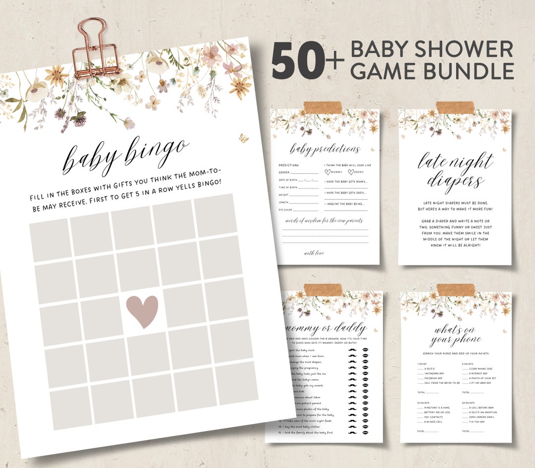 Wildflower Baby Shower Games Bundle, Spring Flowers Party Games Pack ...