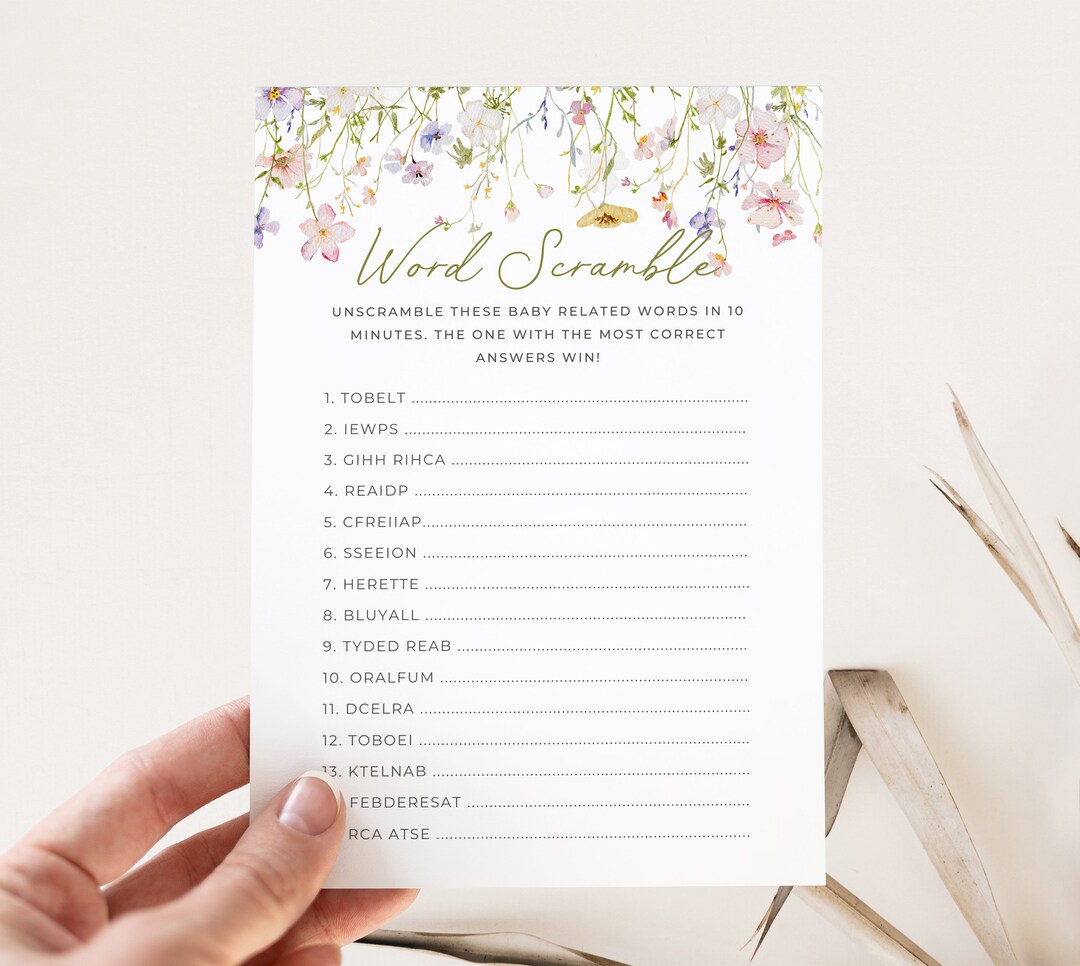 Baby Word Scramble Game, Wildflower Word Scramble Game Printable ...