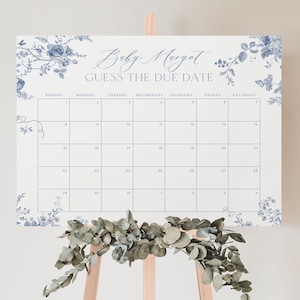 Dusty Blue Guess the Due Date Game Poster: Vintage Floral French Toile ...
